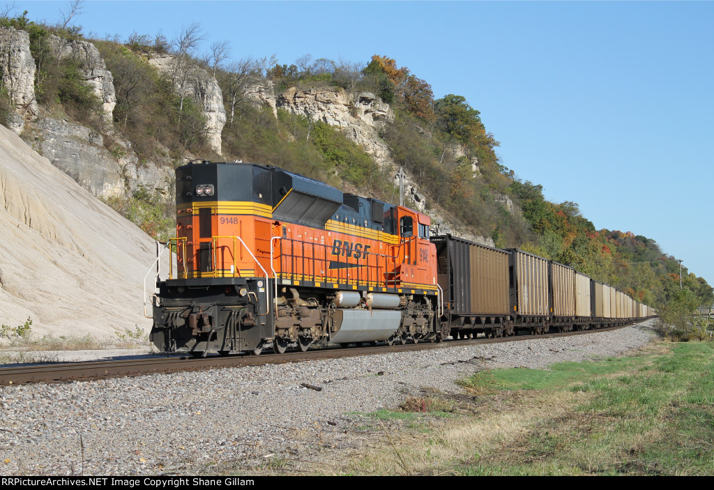 BNSF 9148 Dpu on a empty RWSX coal train.